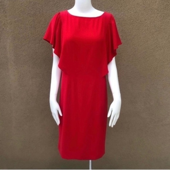 St. John | Dresses | St John Red Flutter Sleeve Boatneck Dress Size 6 ...